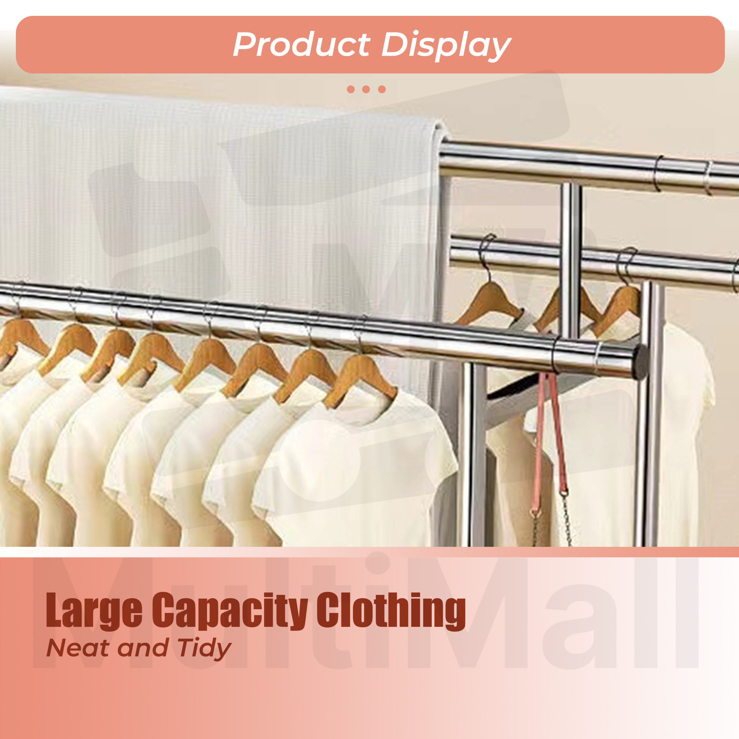 2.4M Poles Stainless Steel Laundry Rack, Extendable 3 Poles, Large ...